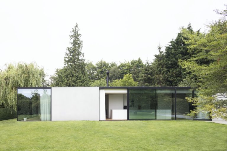 Modern concrete construction with large glass surfaces