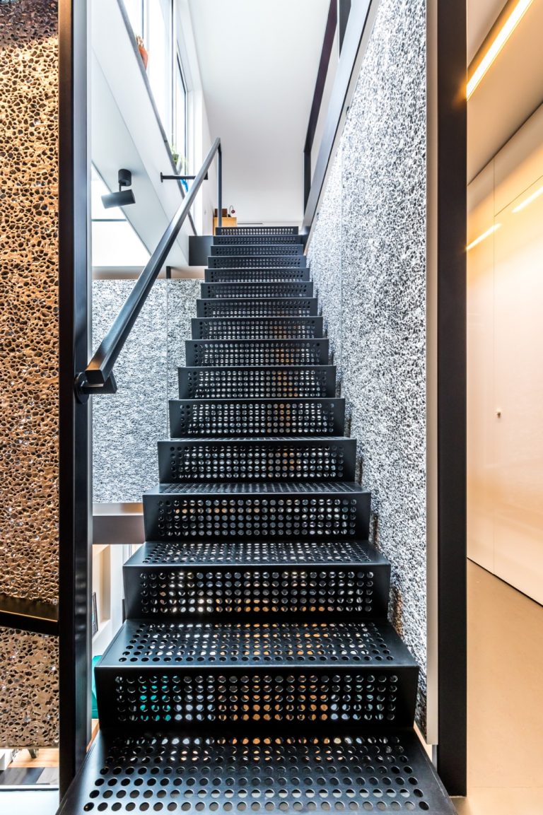 Floating steel staircase & perforated steel staircase