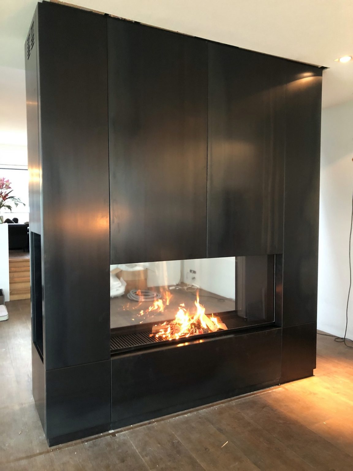 Black steel room divider