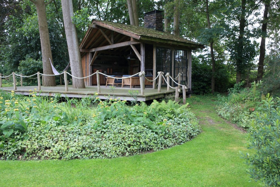 Farm garden with pond