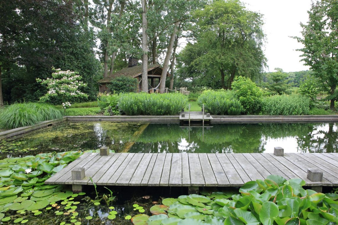 Farm garden with pond