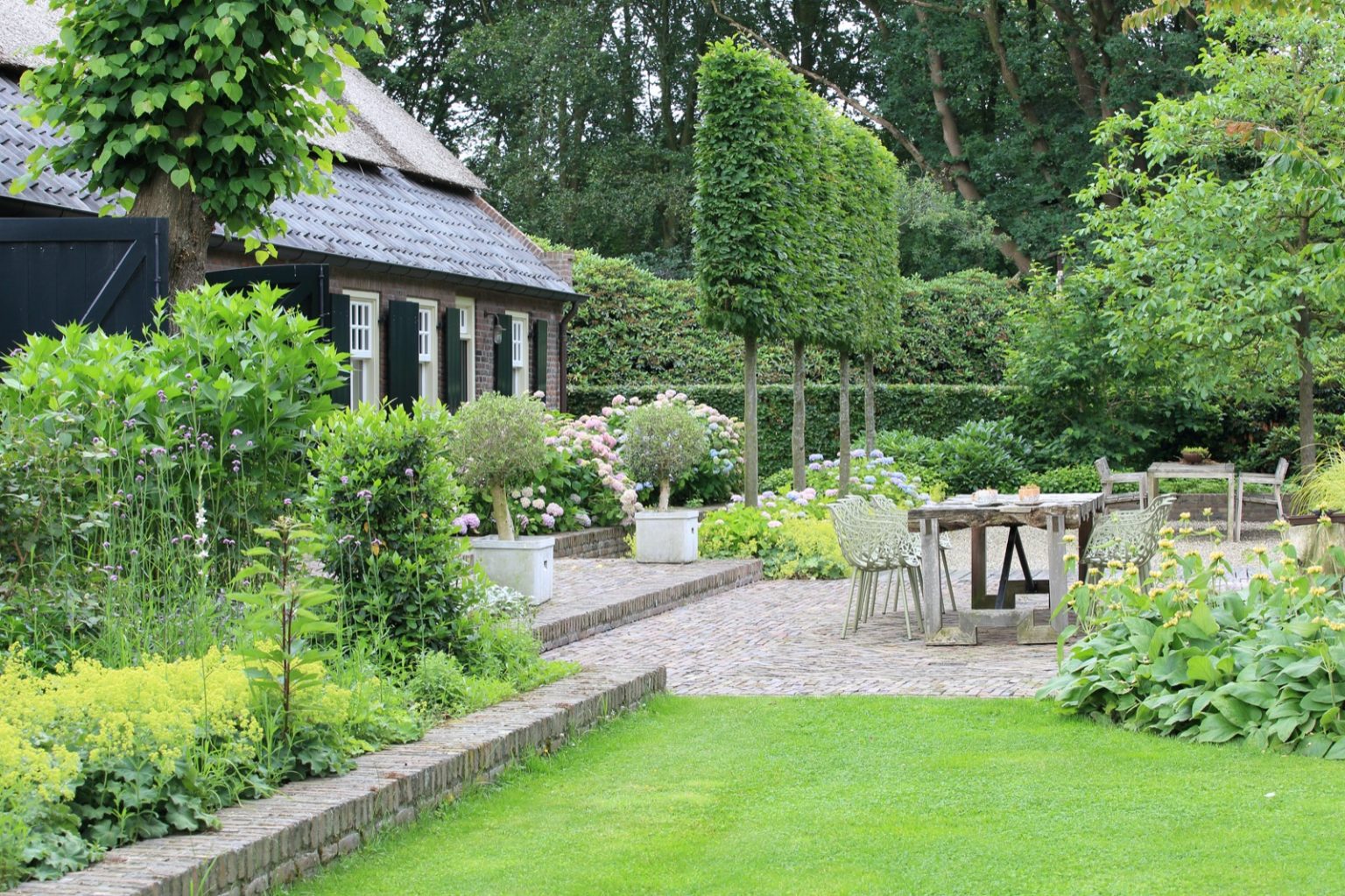Farm garden with pond