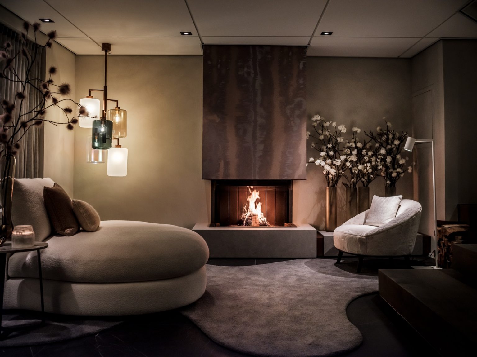 Design haard bij zithoek