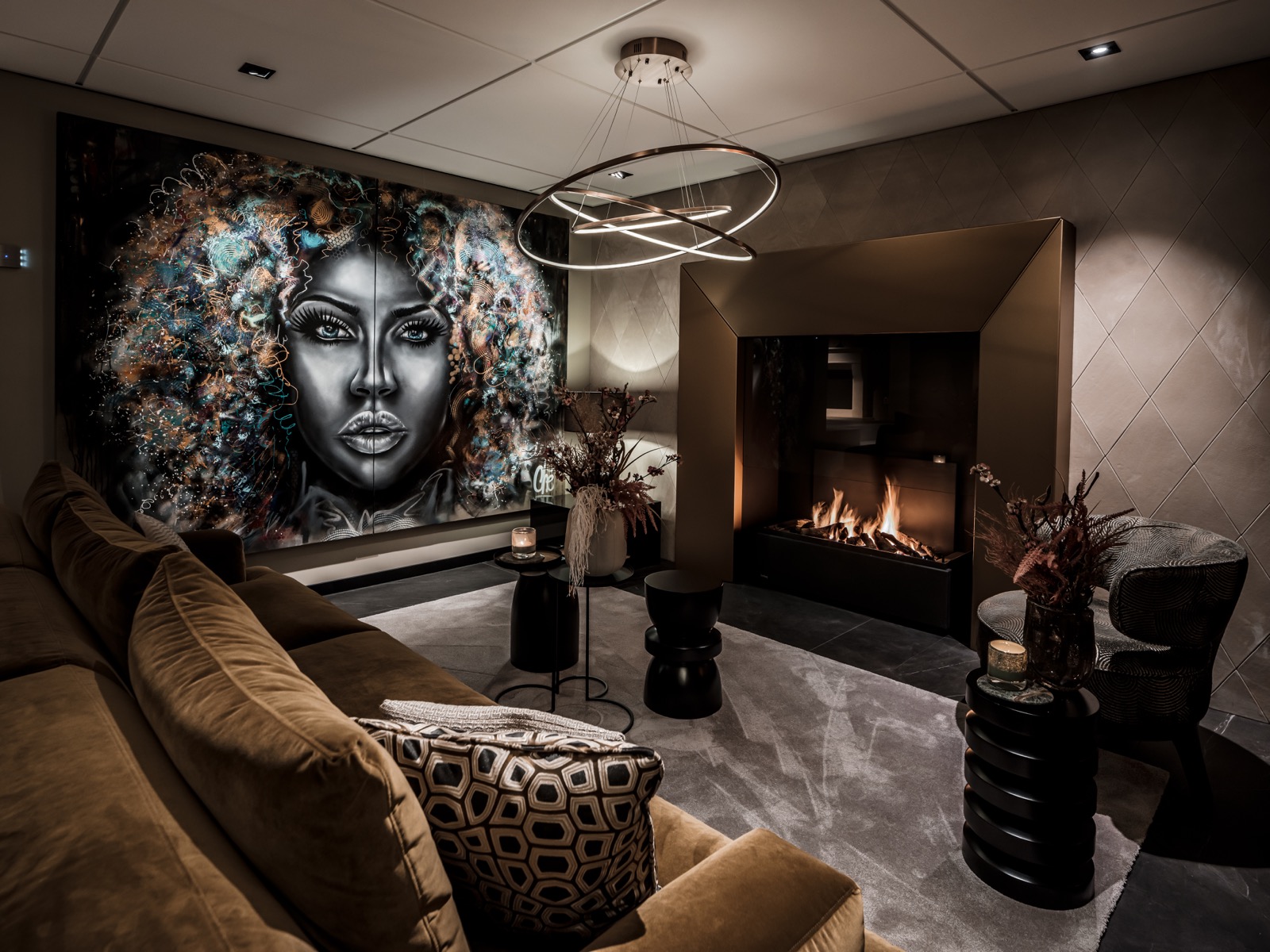 Design interieur met open haard