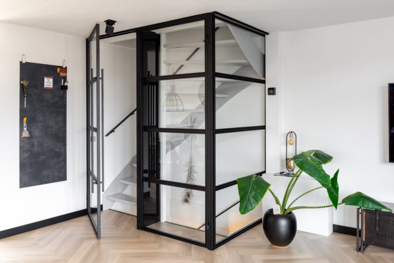 Steel staircase conversion with two hinged doors