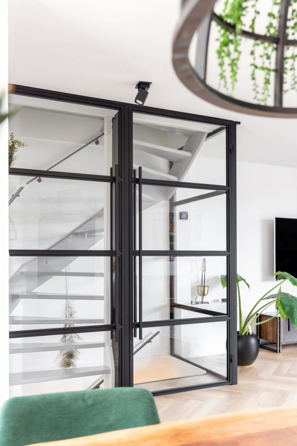 Steel staircase conversion with two hinged doors