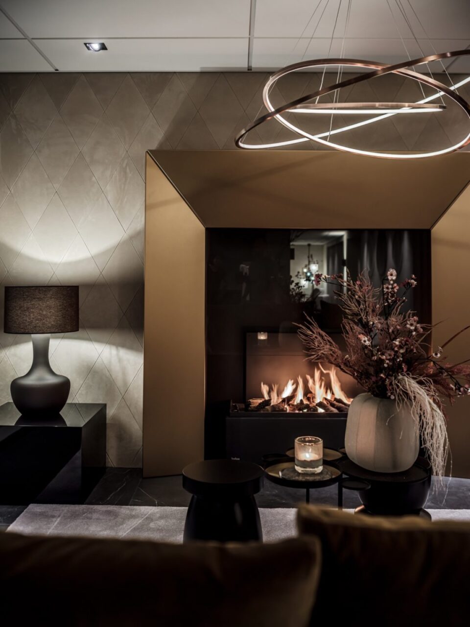 Design interieur met open haard