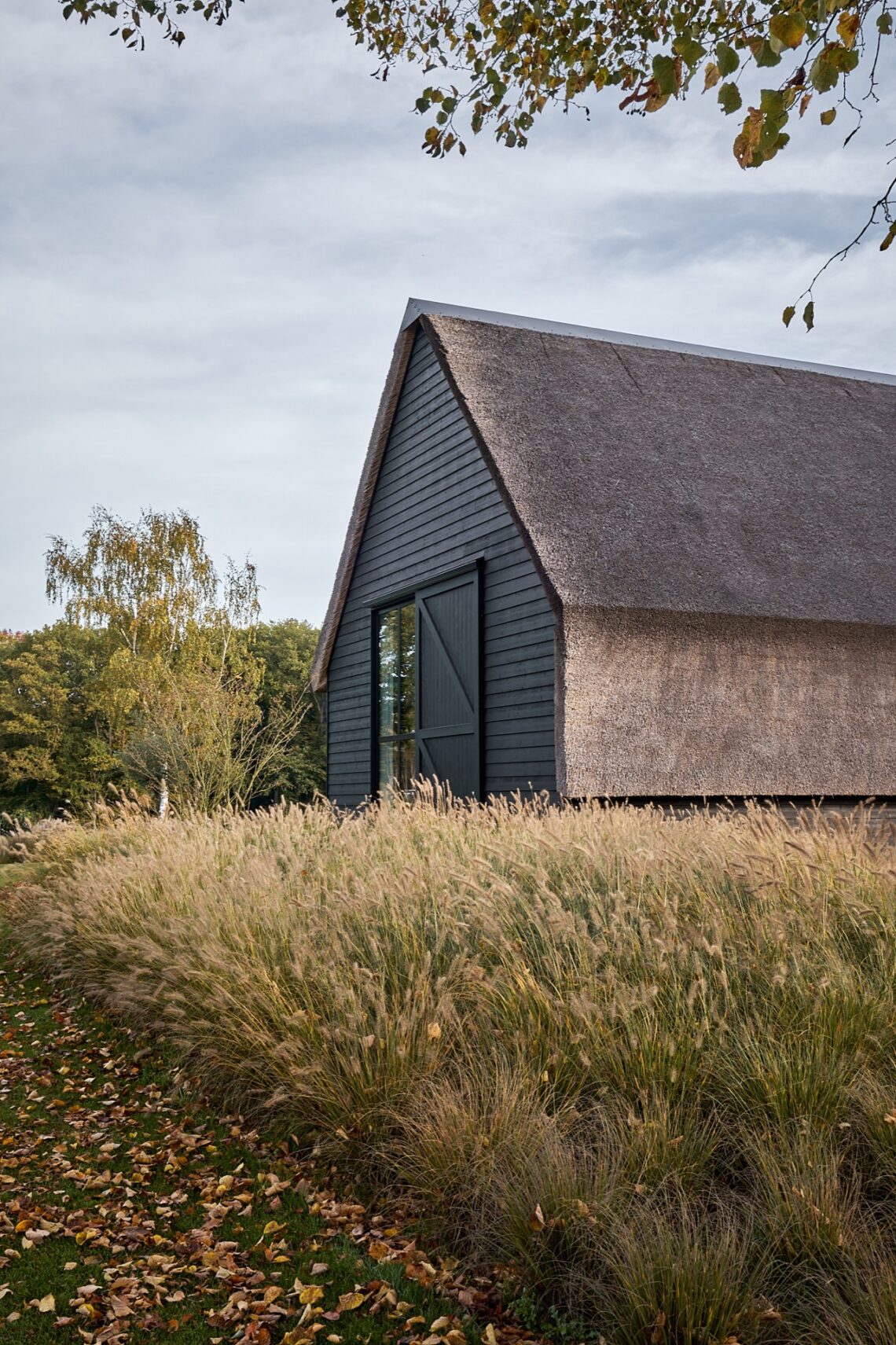 Barn house with thatched roof and facade