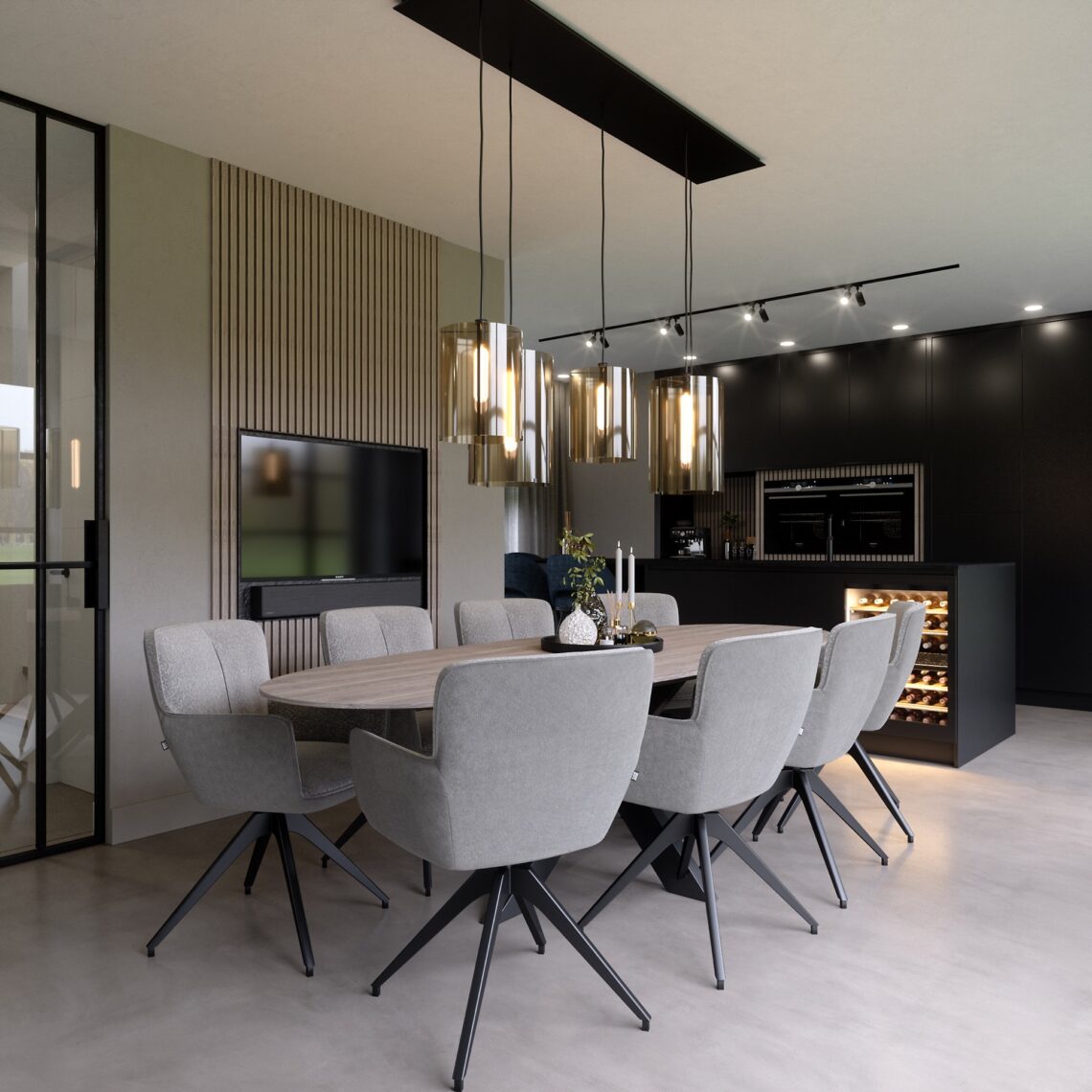 Designer kitchen with luxury wine storage cabinet