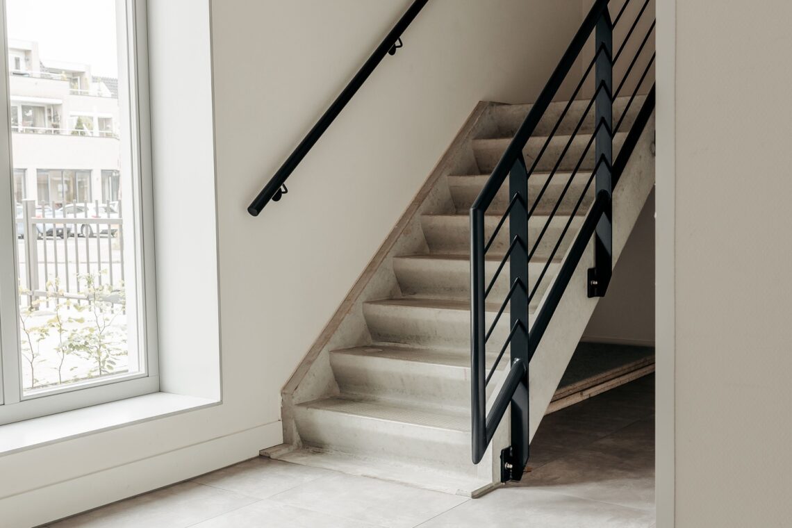 Steel stairs and railings in apartment complex