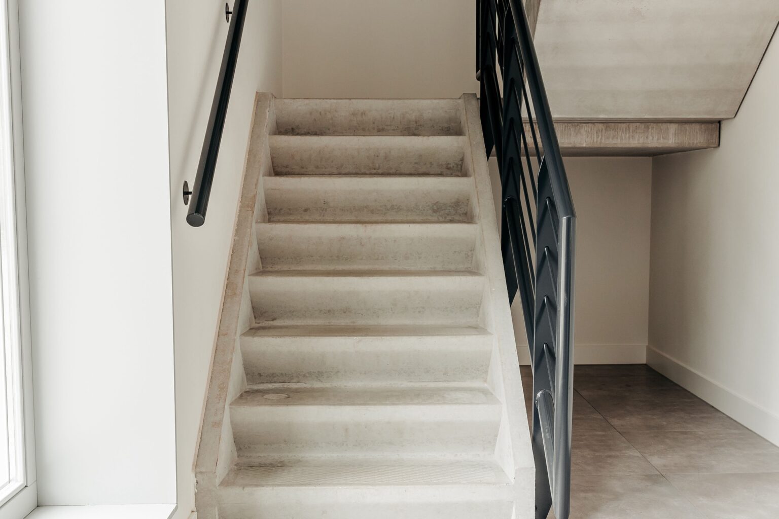 Steel stairs and railings in apartment complex