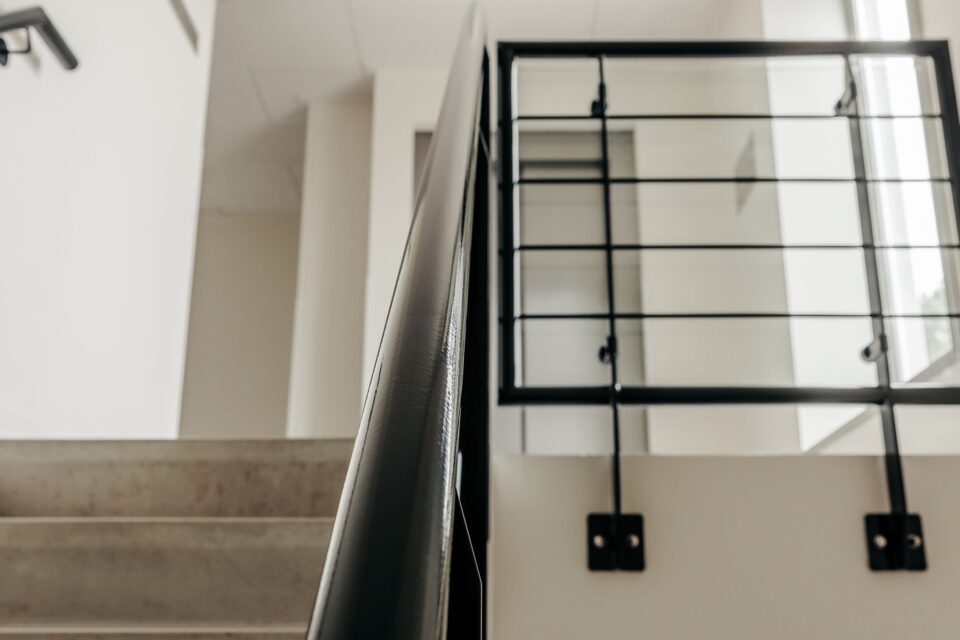 Steel stairs and railings in apartment complex