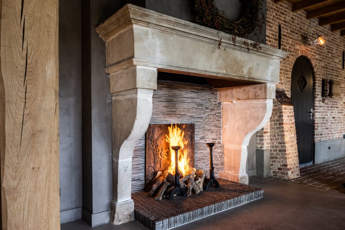 Interior with antique indoor fireplaces