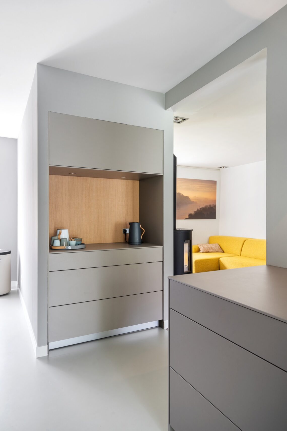 A surprising kitchen, with floating cabinets as part of the ...