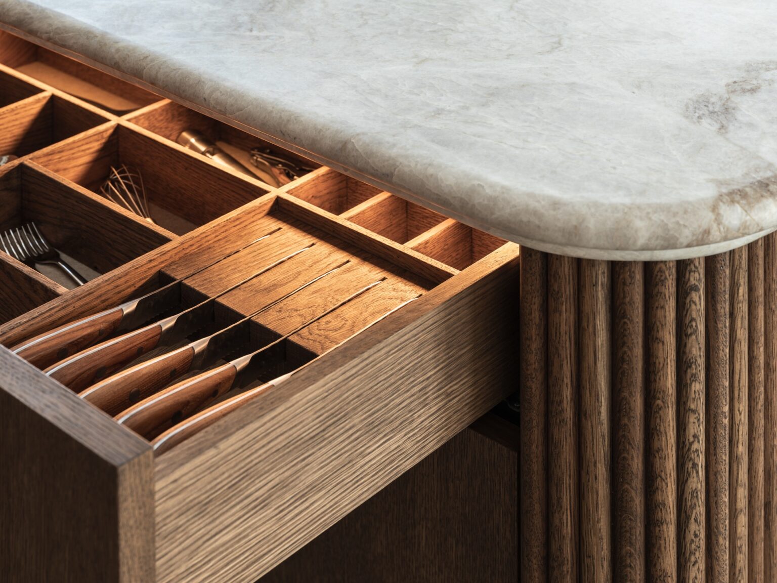 High-end kitchen with natural materials & luxurious details