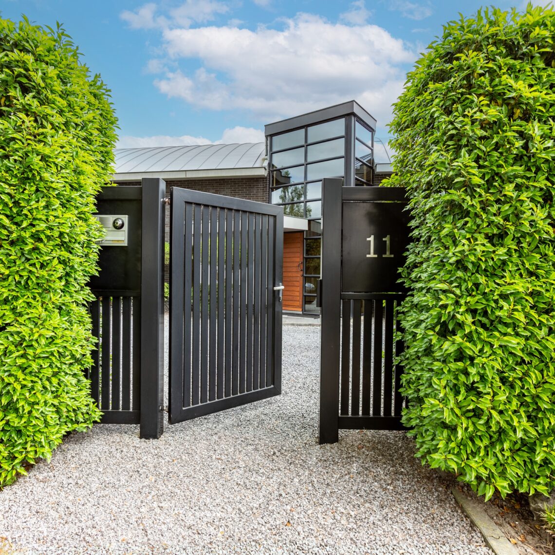 Sleek modern entrance gate + walkway