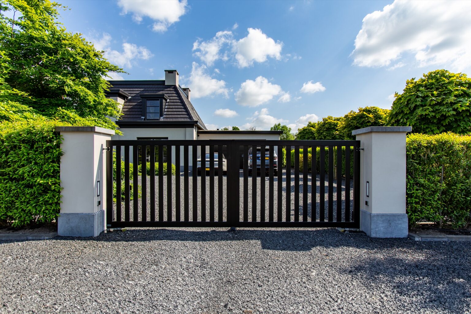 Luxury swing gate with matching walkway